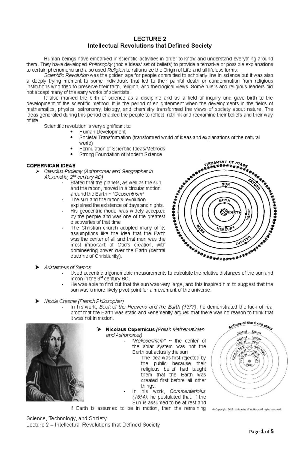 GEd 109 STS Lecture 2 Intellectual Revolutions That Defined Society ...