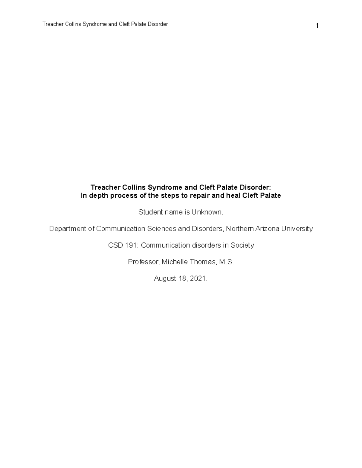 Part Two of Term Paper - Treacher Collins Syndrome and Cleft Palate ...