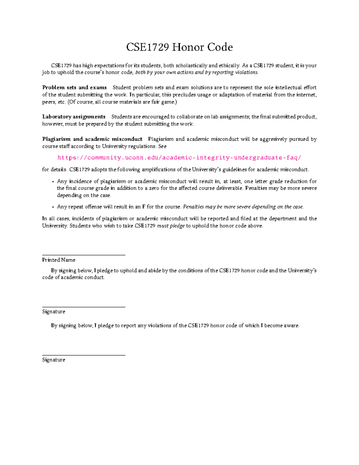 Honor-code - Honor Code! - CSE1729 Honor Code CSE1729 has high ...