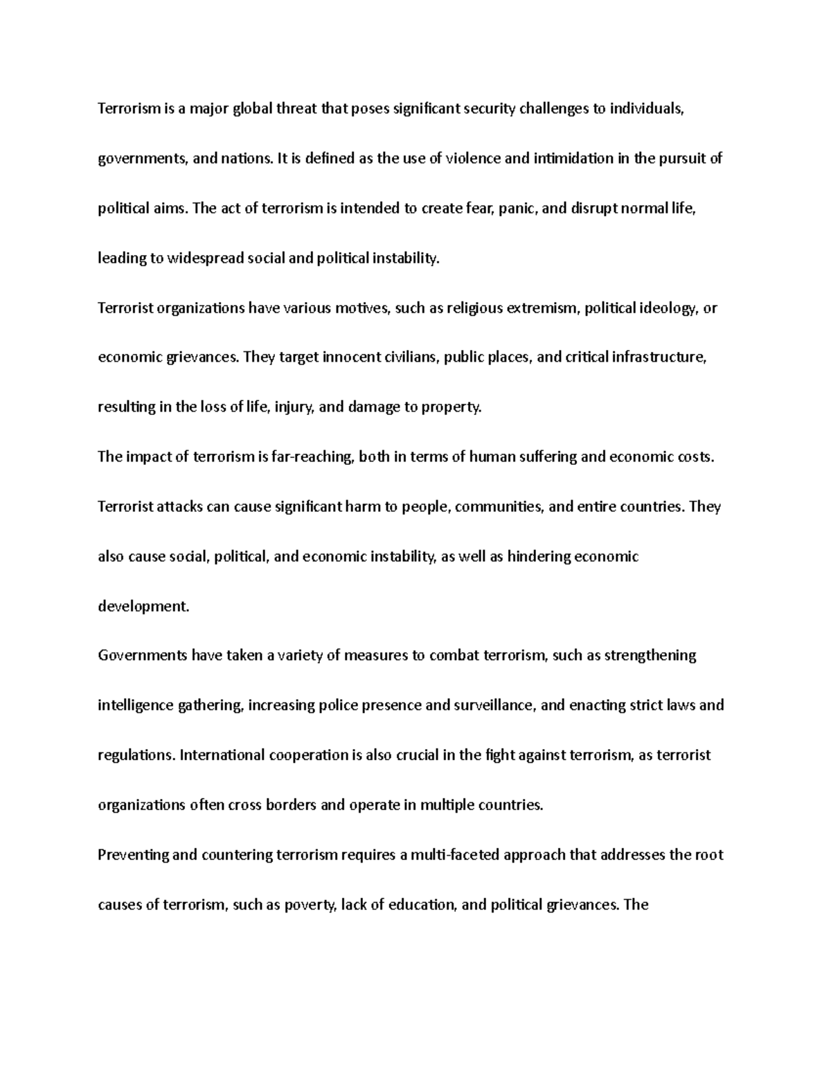 Terrorism 3 - paper - Terrorism is a major global threat that poses ...