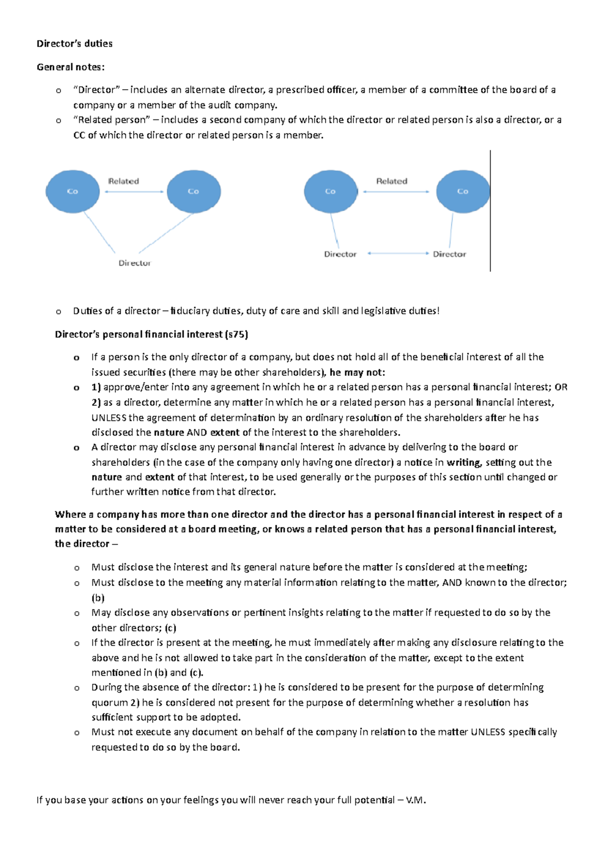 Duties of directors - Complete - Director’s duties General notes: o ...