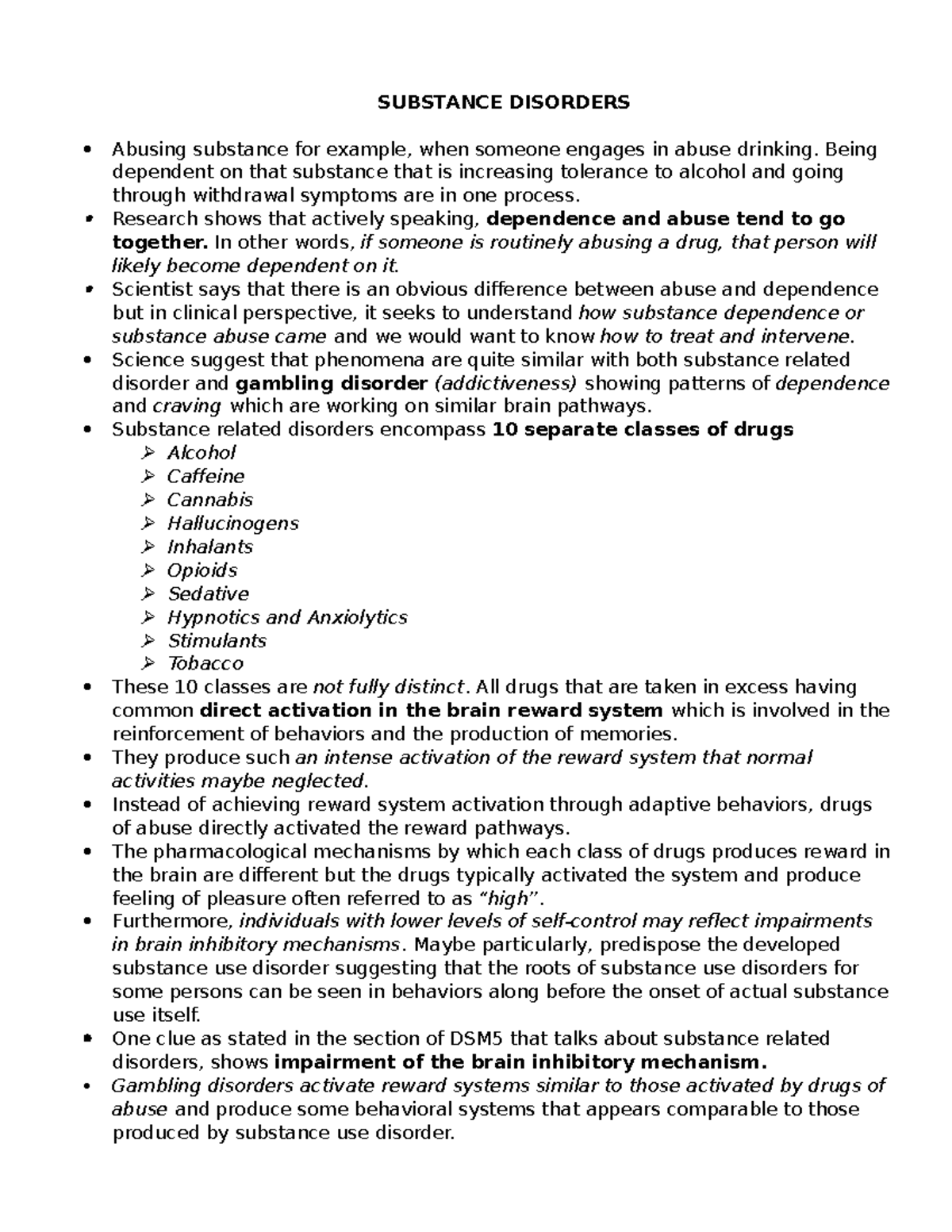 Substance USE Disorders - SUBSTANCE DISORDERS Abusing substance for ...