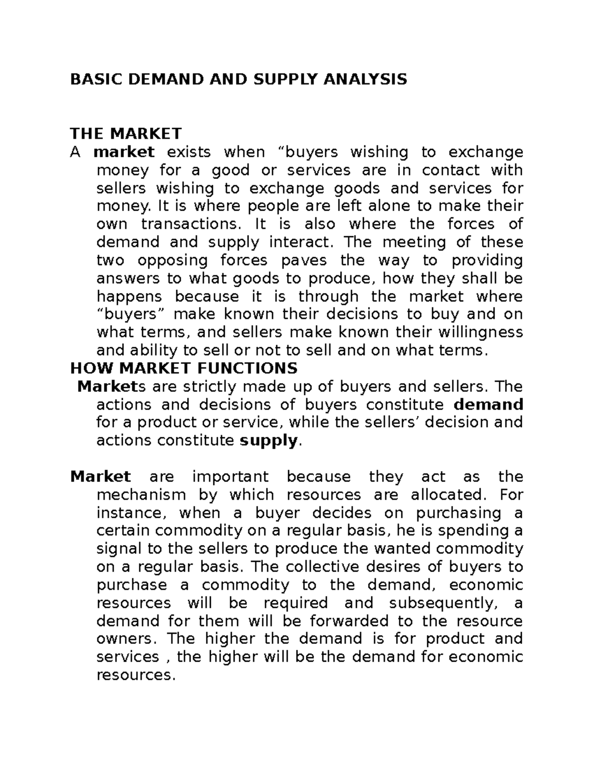 Basic Demand AND Supply - BASIC DEMAND AND SUPPLY ANALYSIS THE MARKET A ...