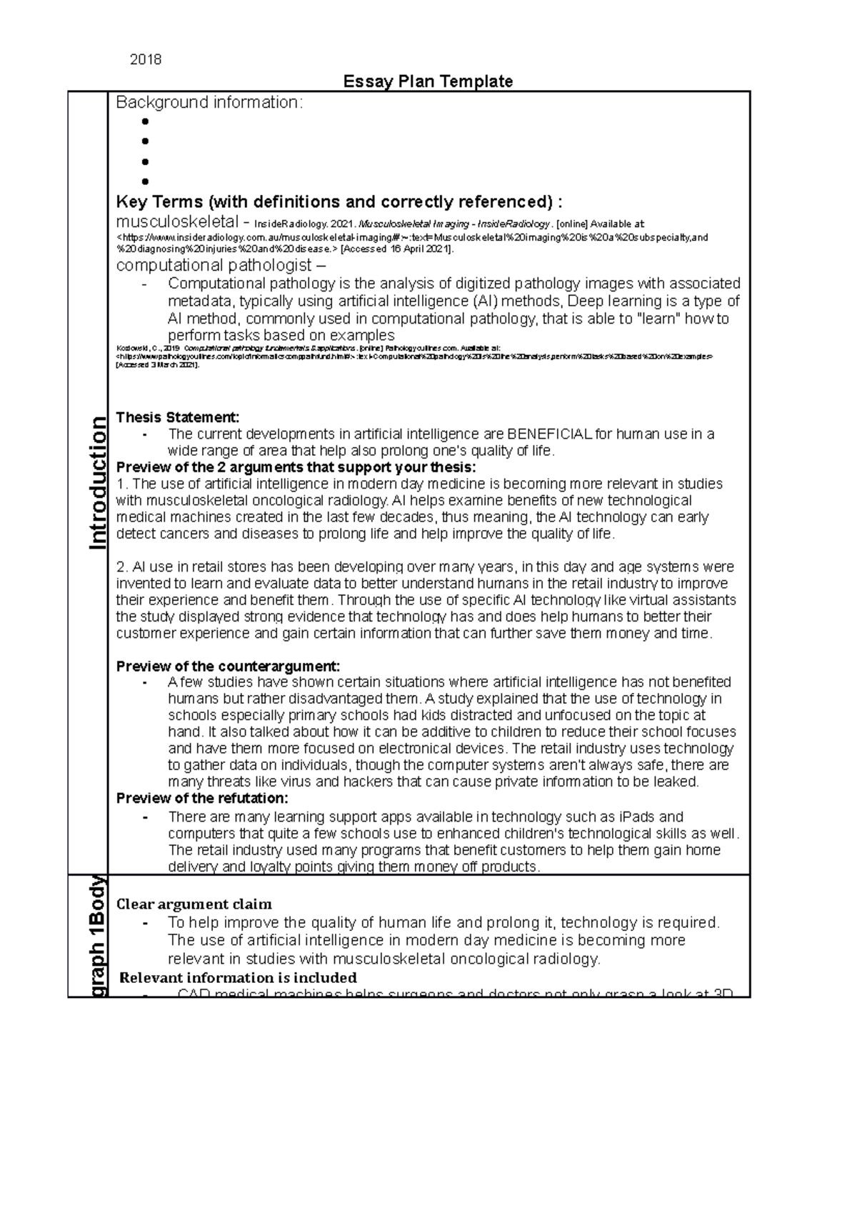 Essay Plan Template - bbbb - 2018 Essay Plan Template Introduction ...
