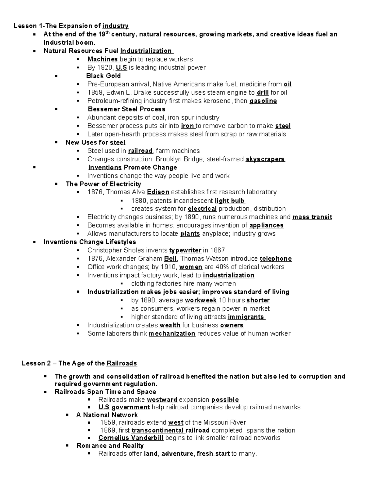 3-1 and 3.2 Notes - history - Lesson 1-The Expansion of industry At the ...