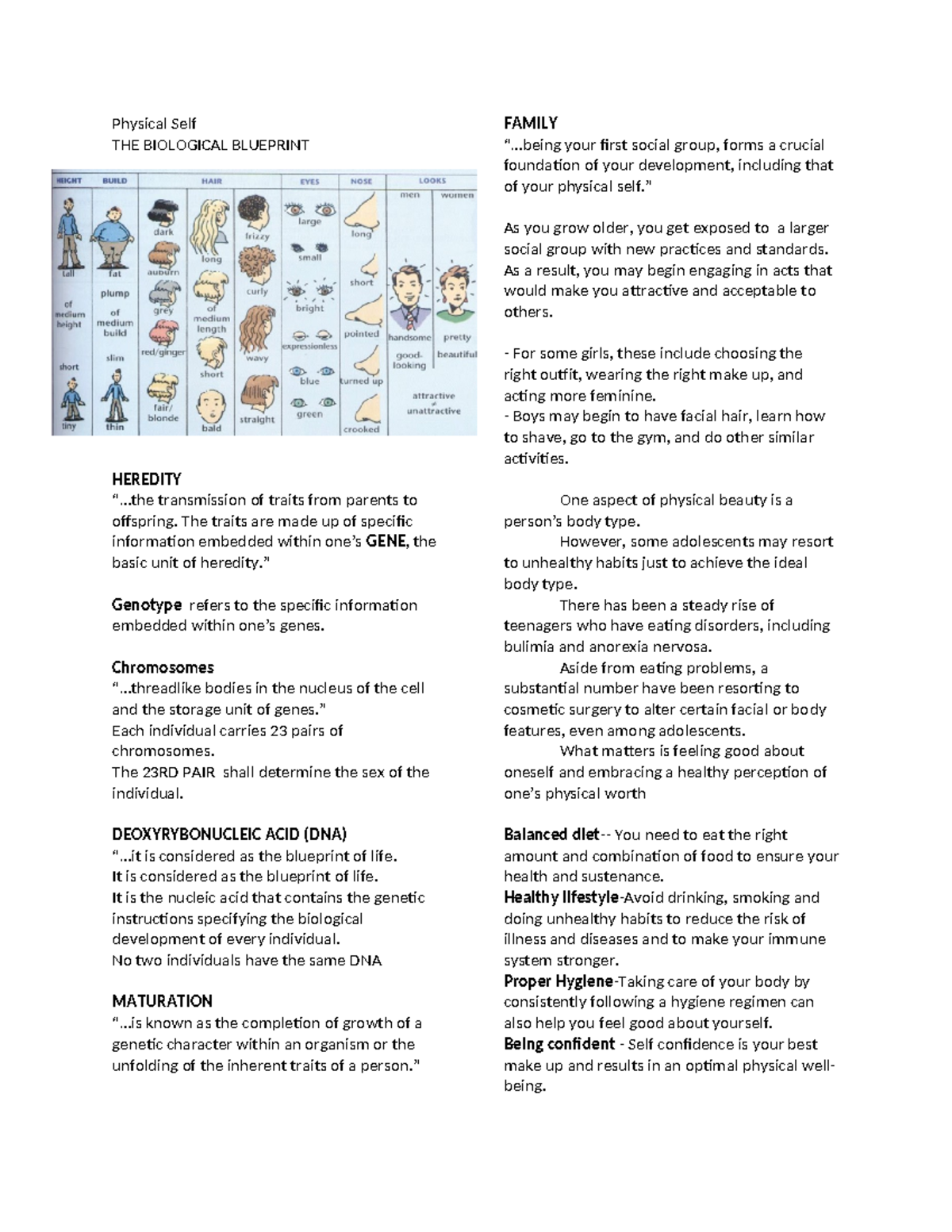 Physical-Self - Physical Self notes - Physical Self THE BIOLOGICAL ...