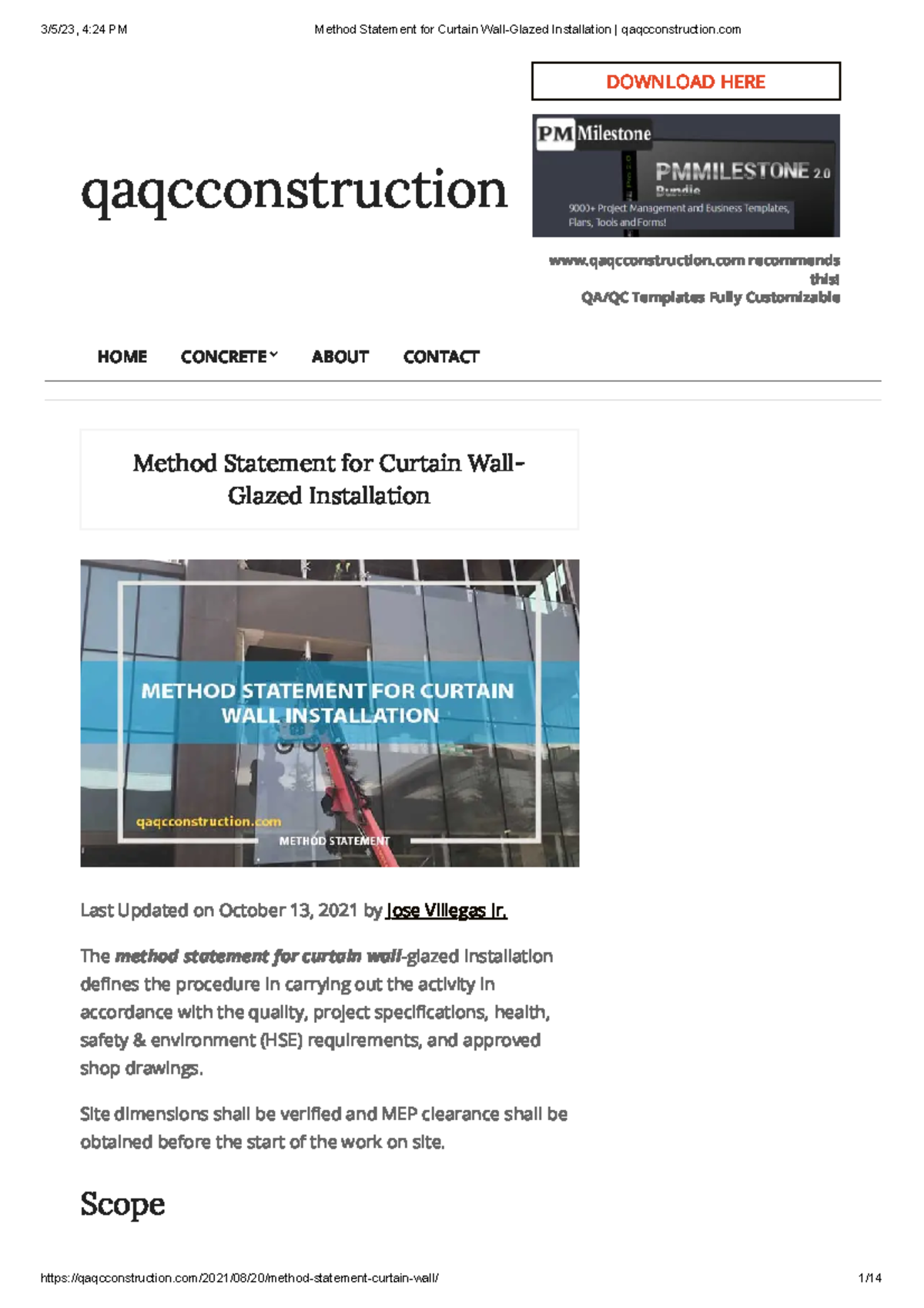 Method Statement for Curtain Wall-Glazed Installation ...