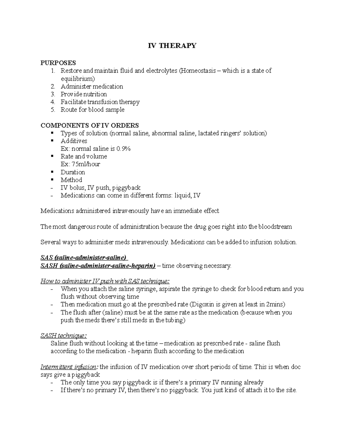 IV Therapy BC - IV THERAPY PURPOSES Restore and maintain fluid and ...