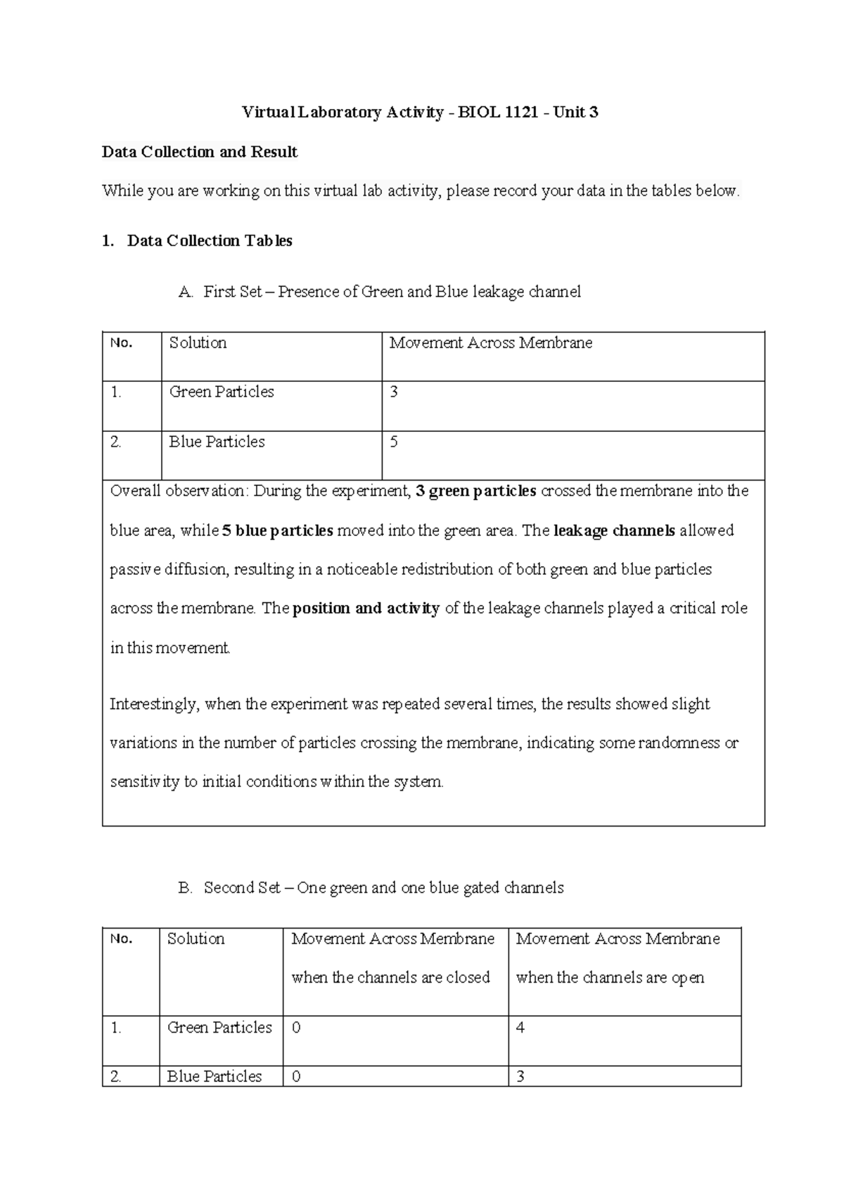 Unit 3,4,5 Data Collection and Result - Virtual Laboratory Activity - BIOL 1121 - Unit 3 Data ...