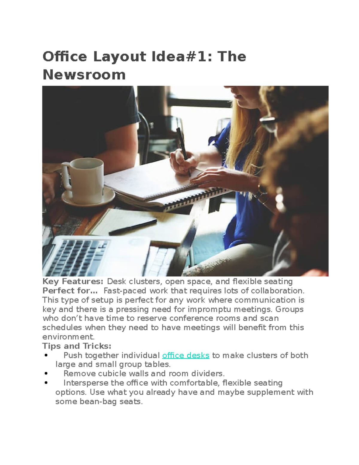Office Layout Ideas - Office Layout Idea#1: The Newsroom Key Features ...