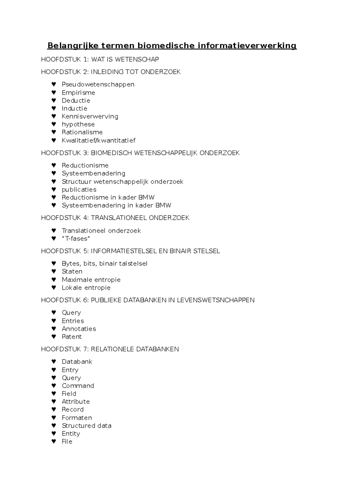 Belangrijke termen biomedische informatieverwerking - Studocu