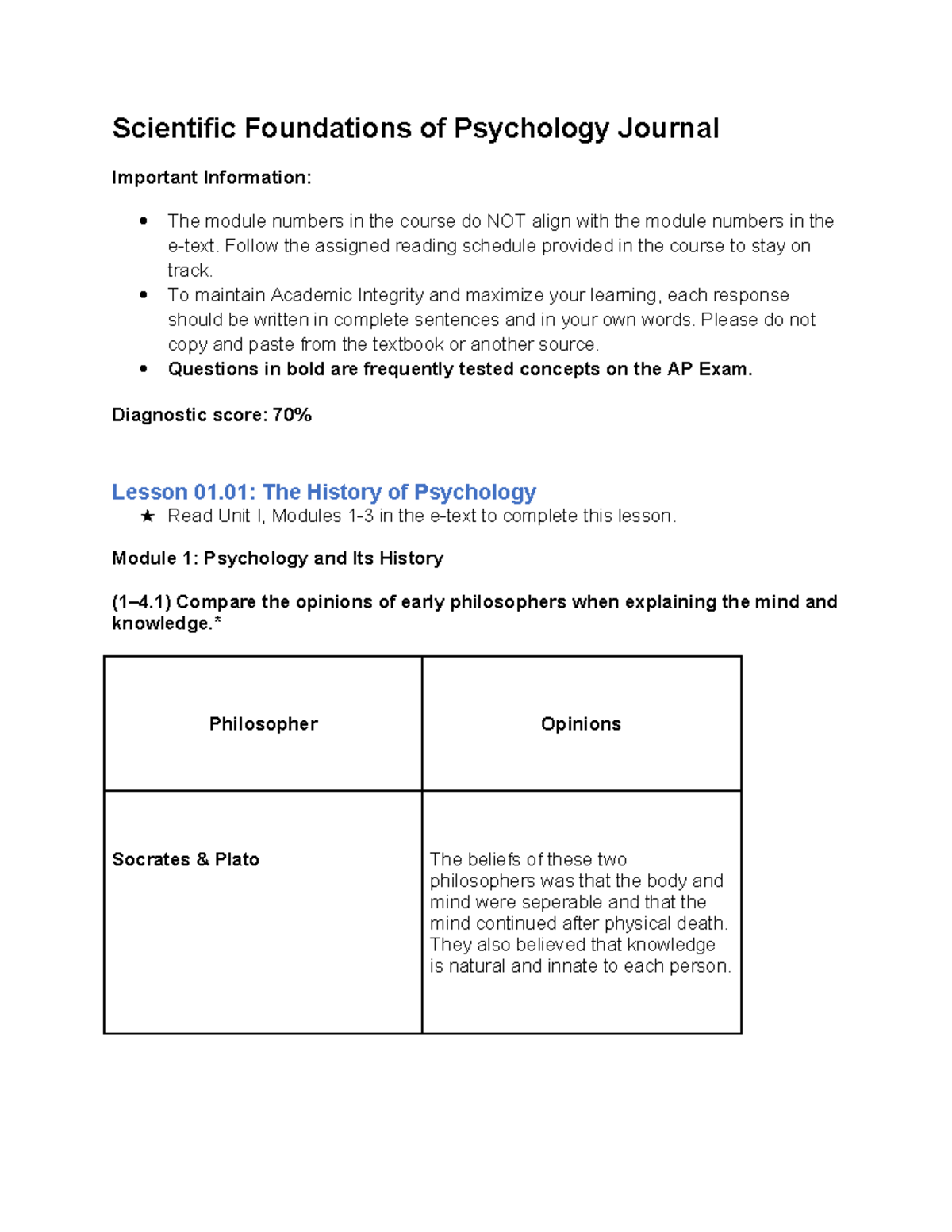 Module 1 Journal (Scientific foundations of psycology) - Scientific ...