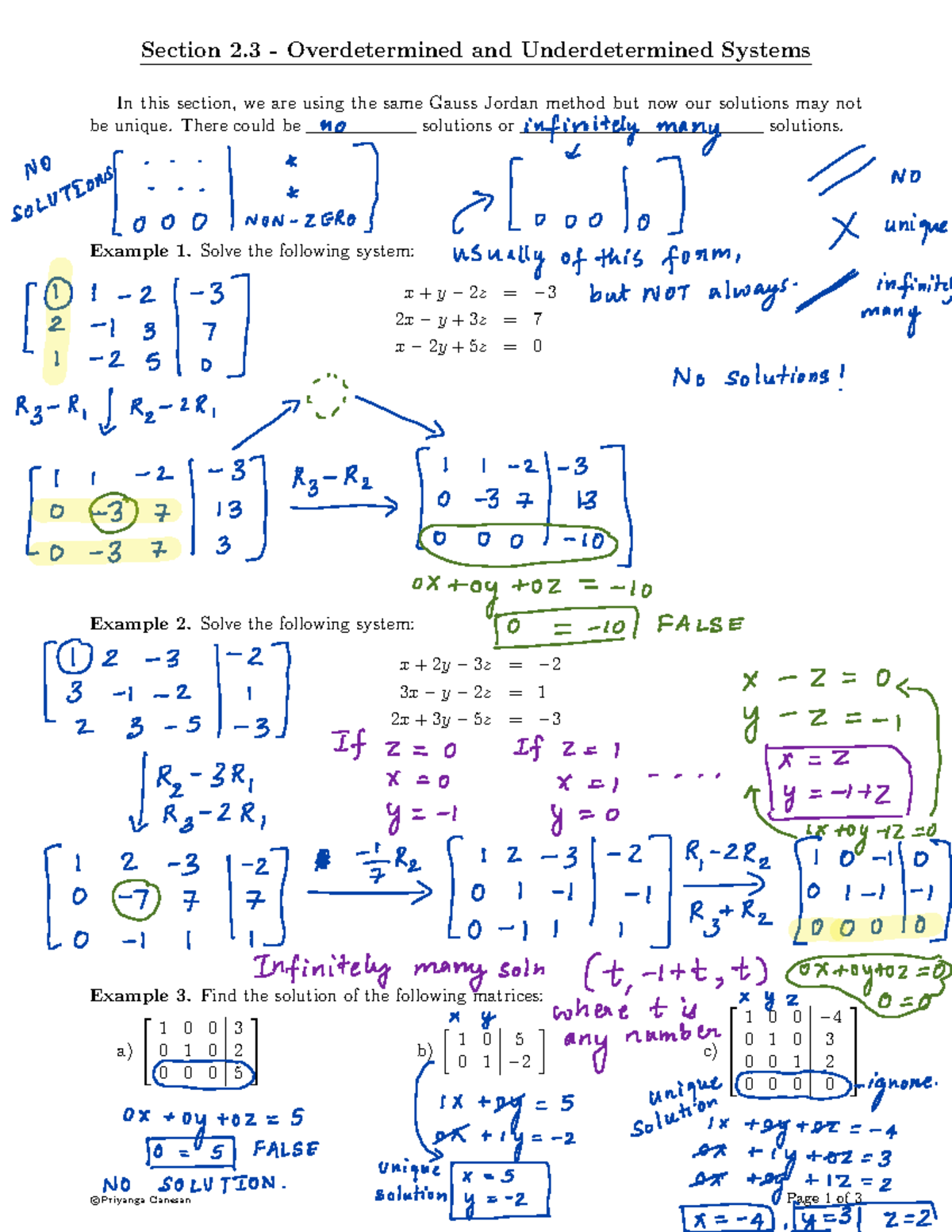 Sec2 - Lecture notes 2 - Section 2 - Overdetermined and Underdetermined ...
