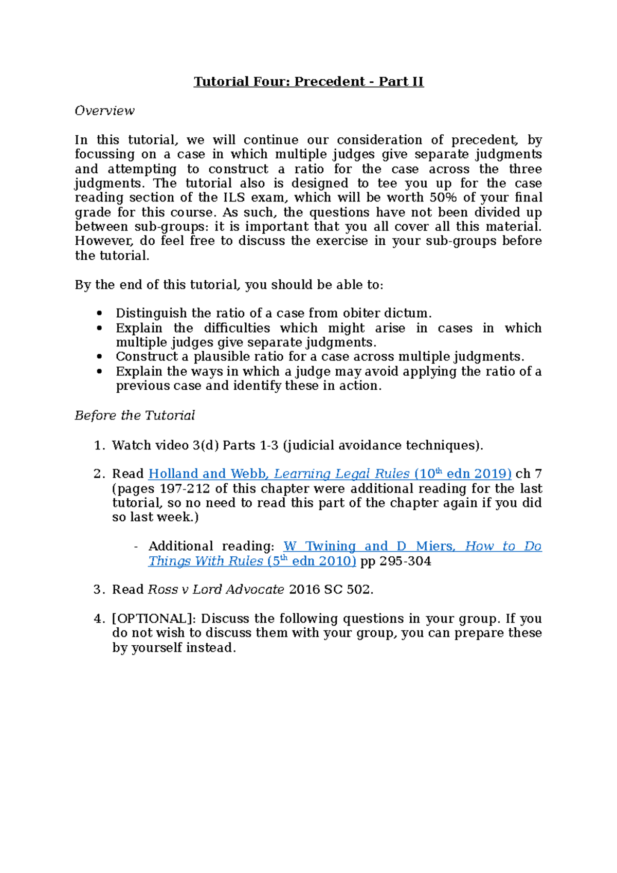 Tutorial 4 - Questions with instructions given by lecturer on what to ...