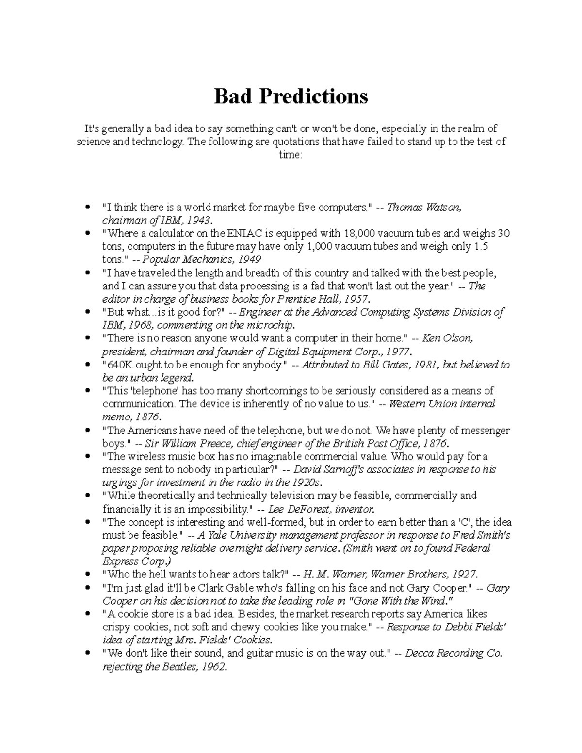 Bad Predictions - the econ suggest reading - Bad Predictions It's ...