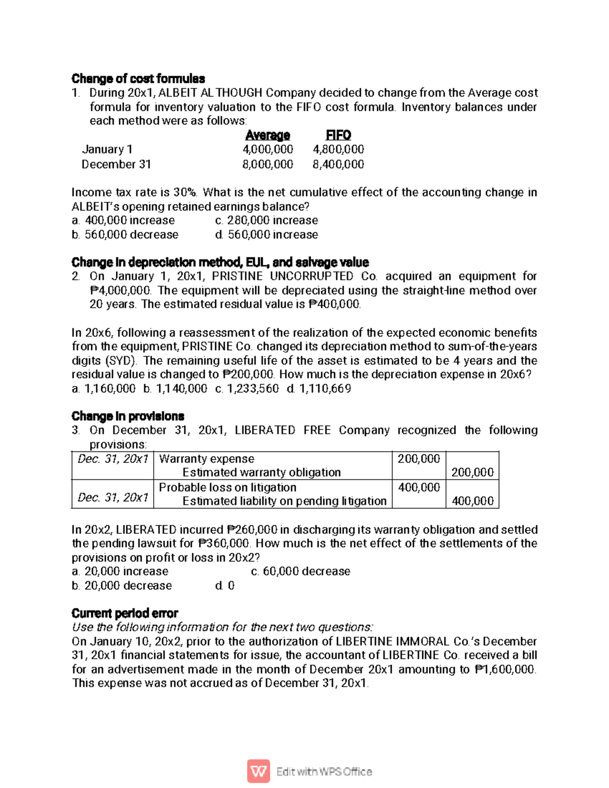 PAS-8- Computation - Discussion - Change of cost formulas During 20x1 ...