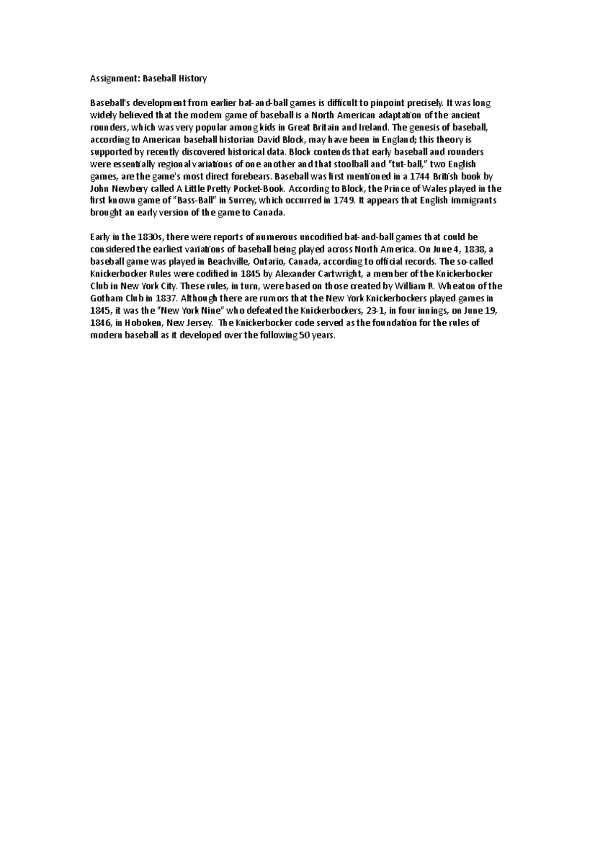 Baseball History - Assignment: Baseball History Baseball's development ...