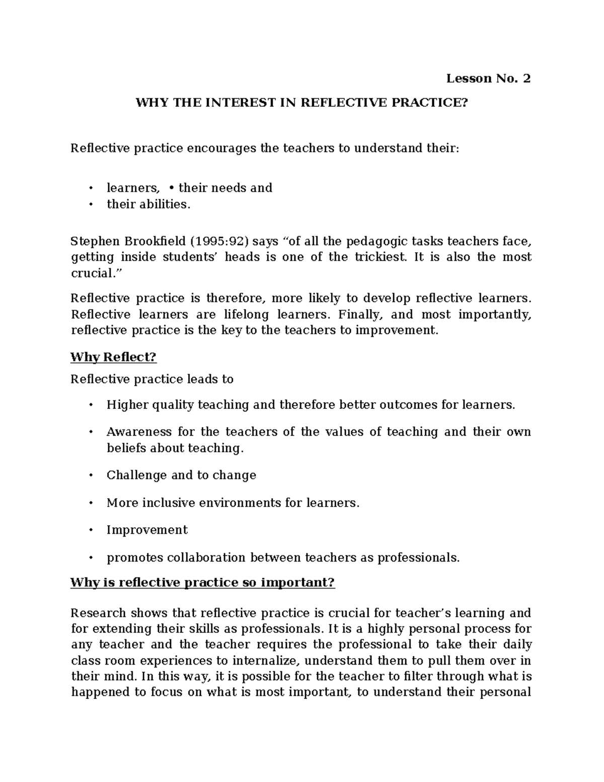 EDU406 Lesson 2 - lecture notes - Lesson No. 2 WHY THE INTEREST IN ...