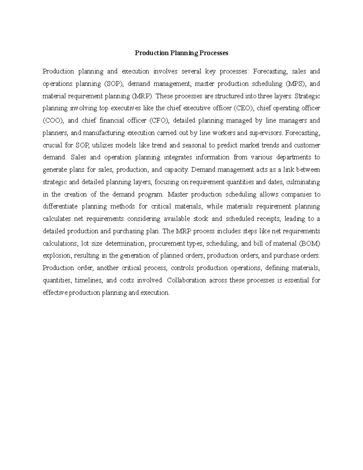 PP Processes - summary of pp process - Production Planning Processes ...