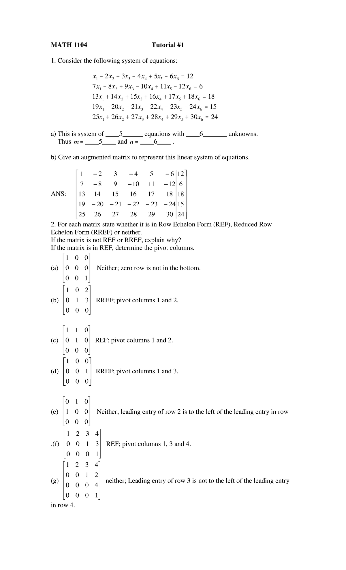 MATH1104 tut1 sol - Solutions for Tutorial 1 - MATH 1104 Tutorial 1. Consider the following ...