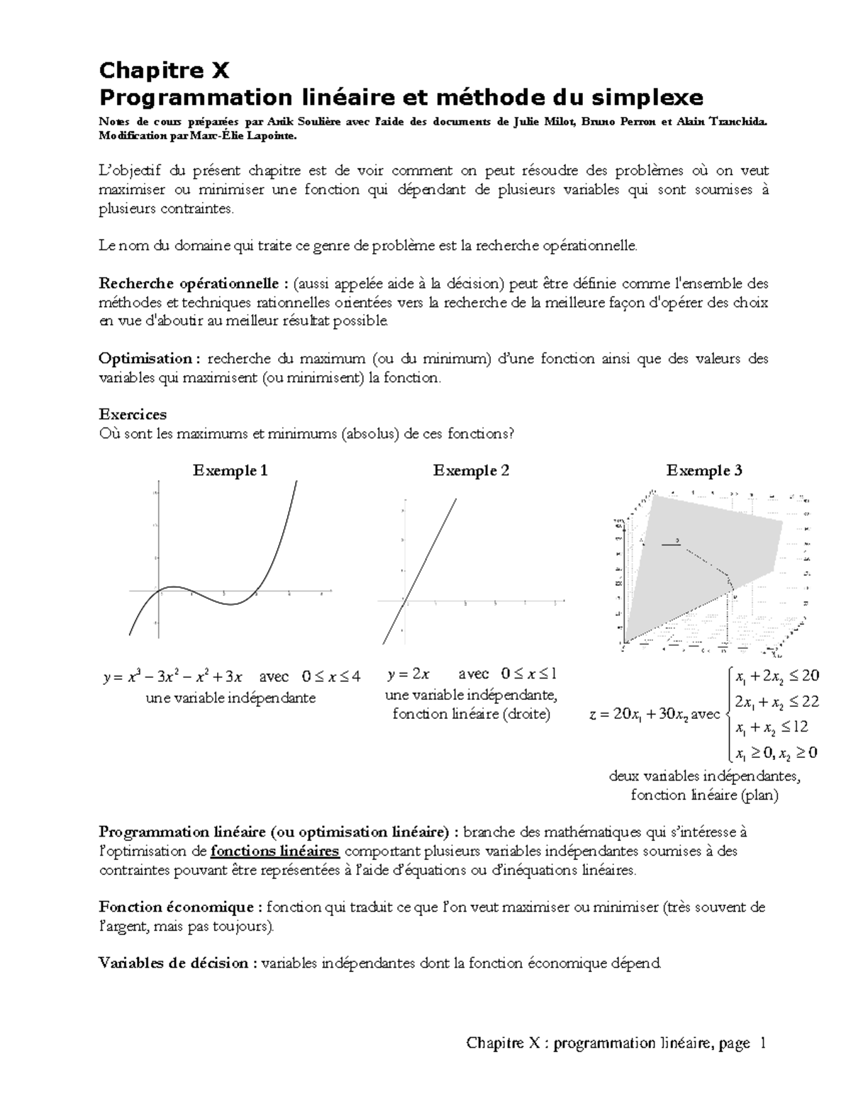 Chap X programmation lineaire E16 - Chapitre X Programmation linéaire et méthode du simplexe ...