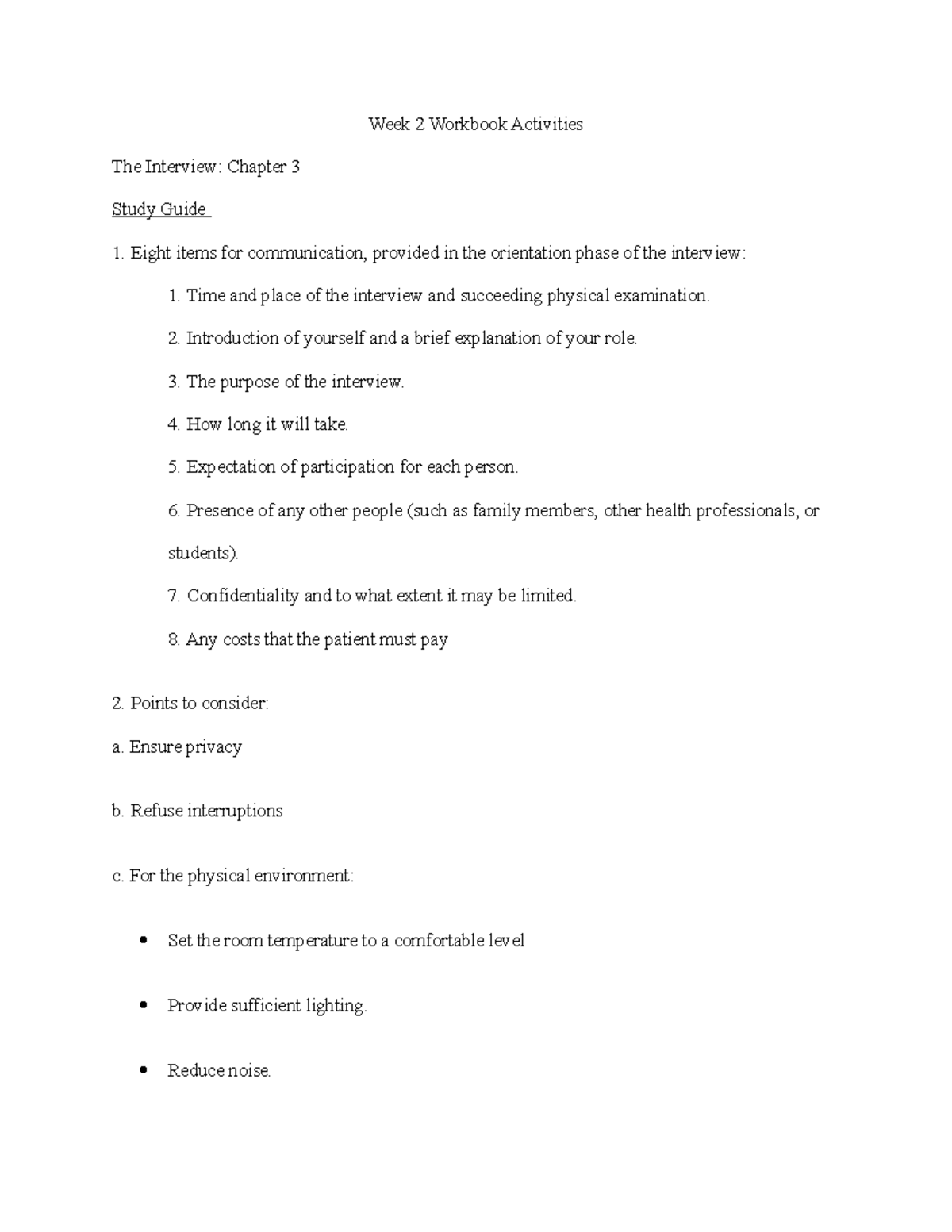 Week 2 Workbook- Ch. 3 and 4 - Week 2 Workbook Activities The Interview ...