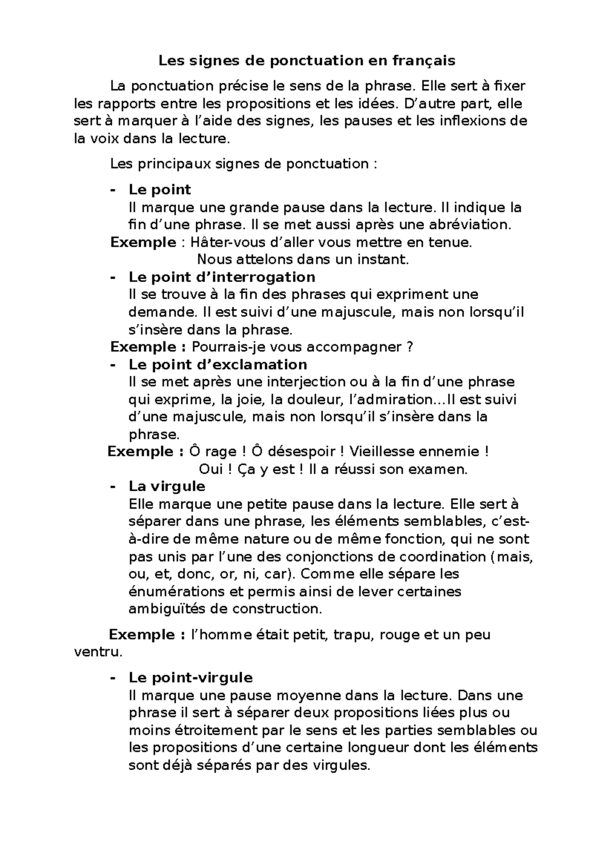 Cours N° -Les signes de ponctuation en français - Les signes de ...