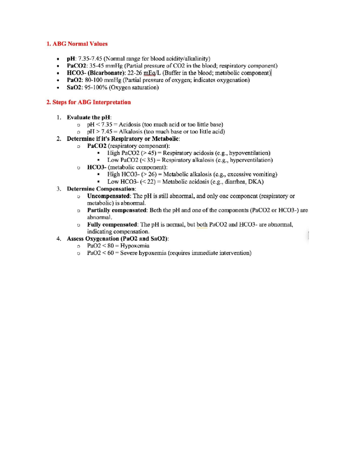 ABG Values - 1. ABG Normal Values pH: (Normal range for blood PaCO2 ...