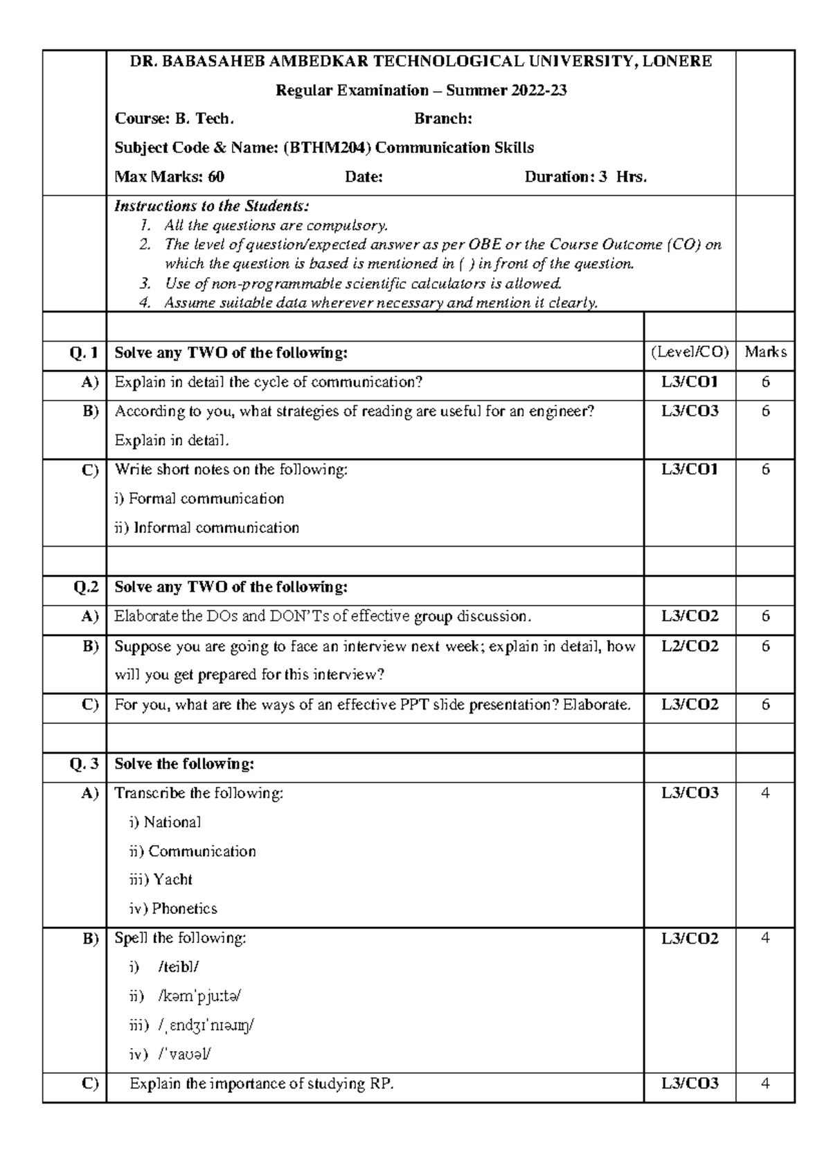 Cs paper 2 - DR. BABASAHEB AMBEDKAR TECHNOLOGICAL UNIVERSITY, LONERE ...