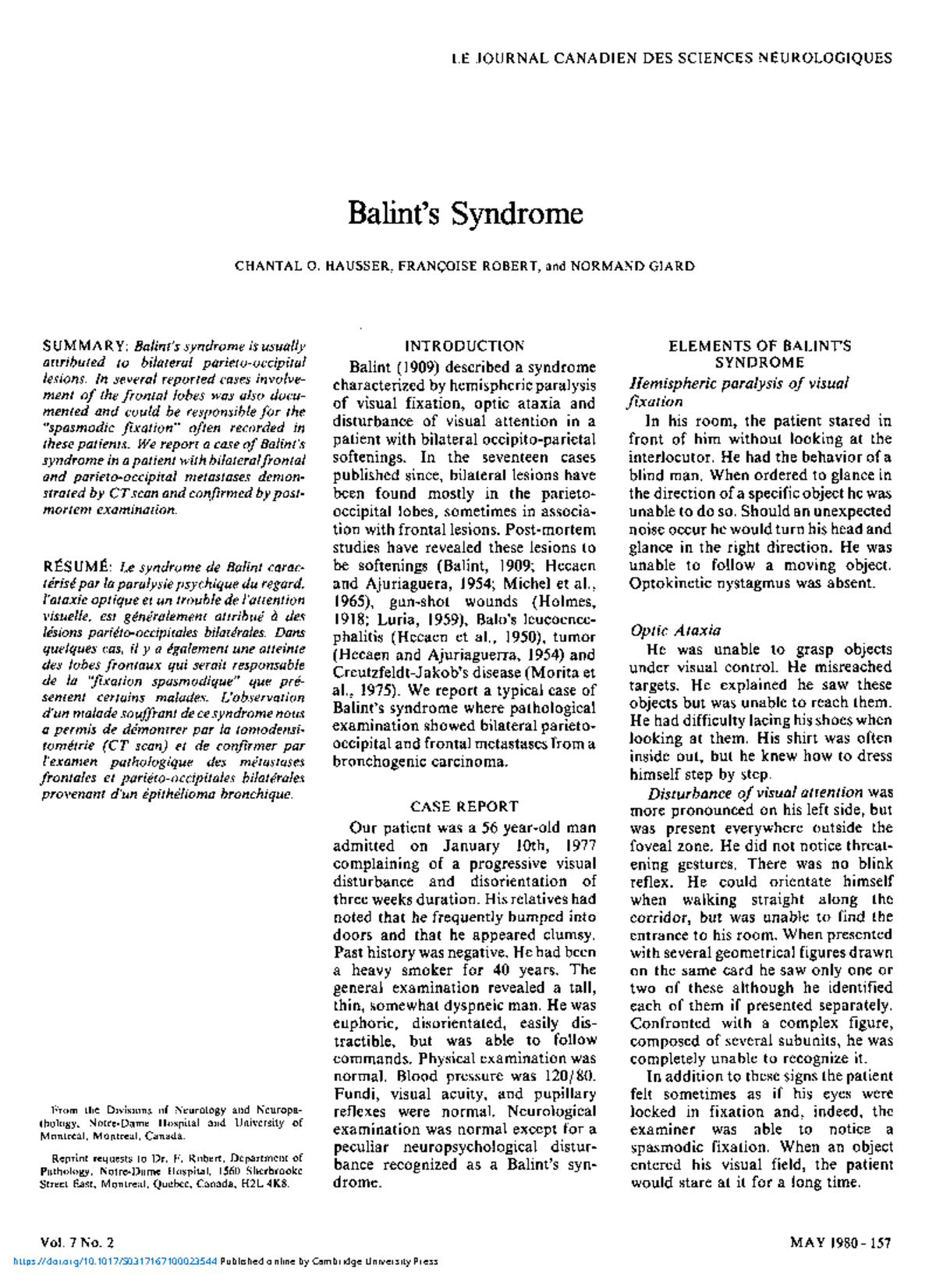 Balints-syndrome - Text sobre la síndrome de Balint - LE JOURNAL ...