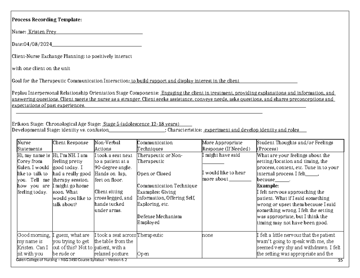 Process recording - for mental health clinical - Process Recording ...