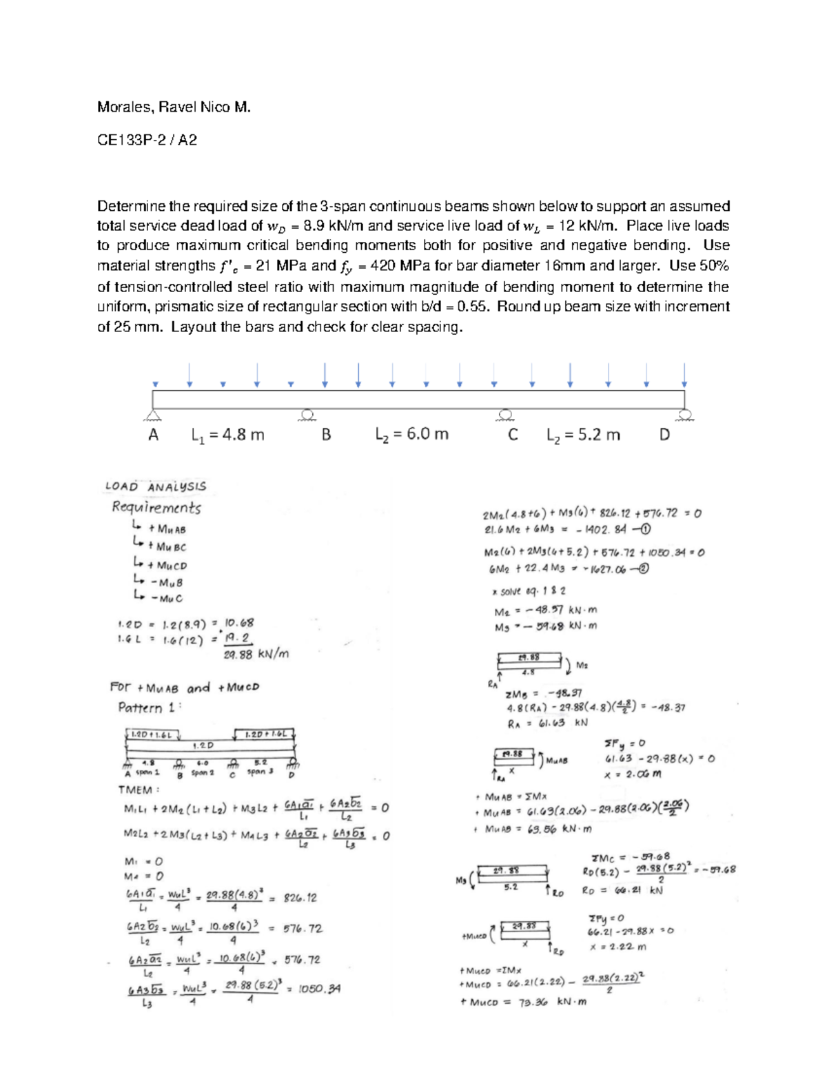 Ce133p 2 Classwork 5 Morales Ravel Nico M Ce133p 2 A Determine The Required Size Of The 