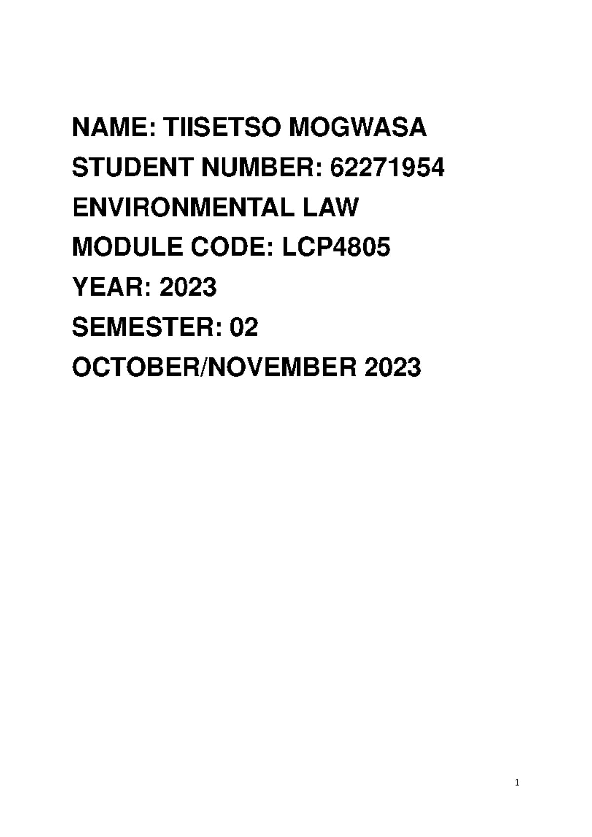 62271954 LCP4805 EAXM - ....... - NAME: TIISETSO MOGWASA STUDENT NUMBER ...