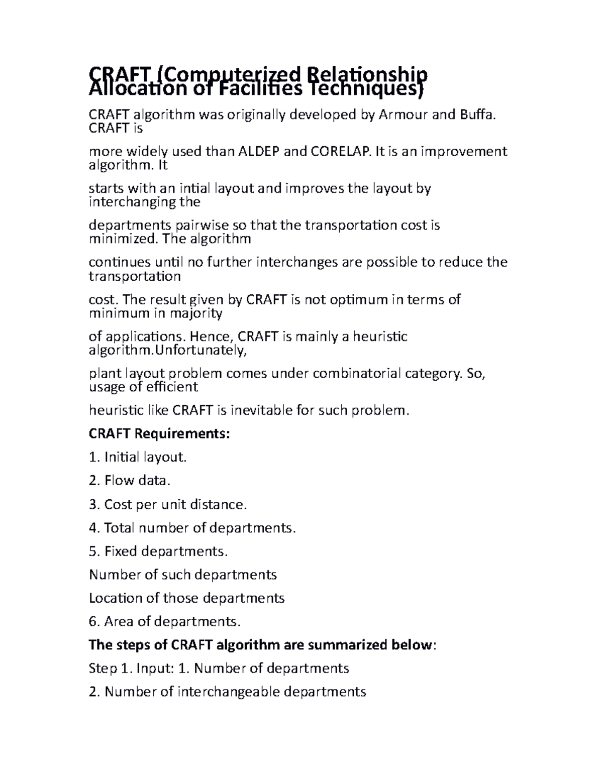 Craft (Computerized Relationship Allocation of Facilities Techniques ...