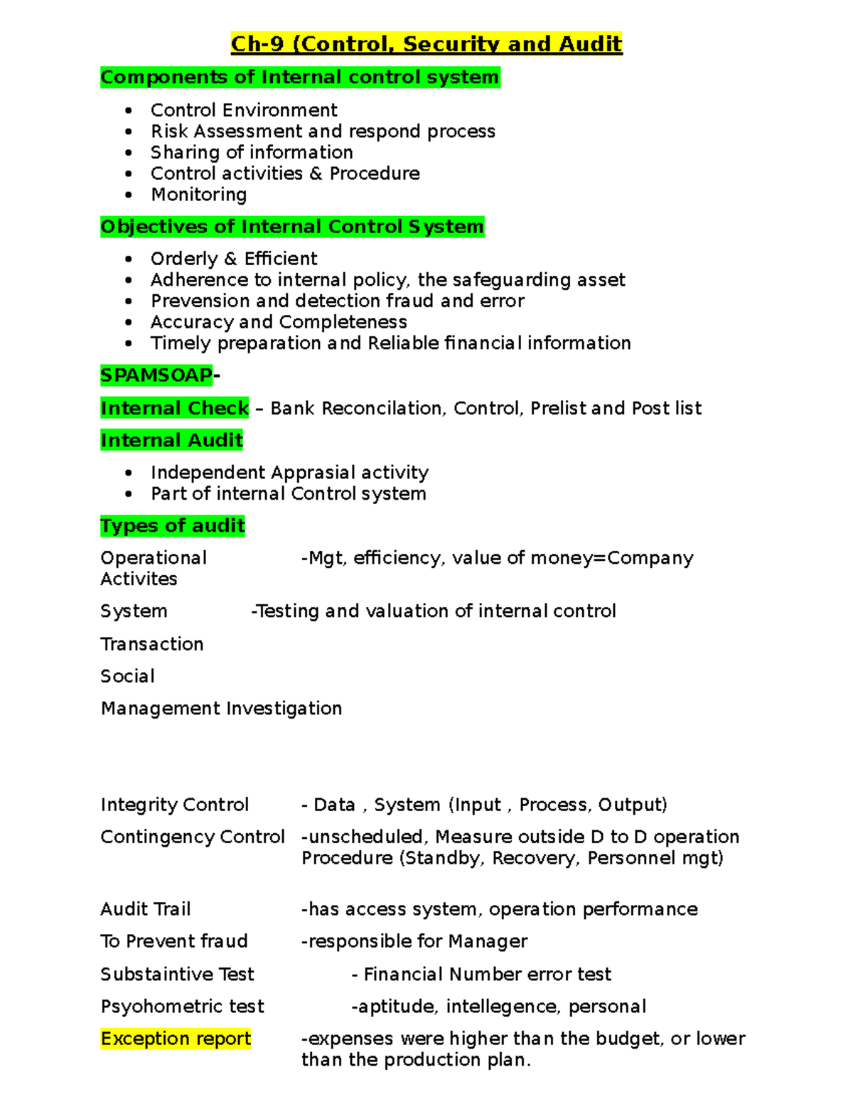 BT - Let us practice - Ch-9 (Control, Security and Audit Components of ...