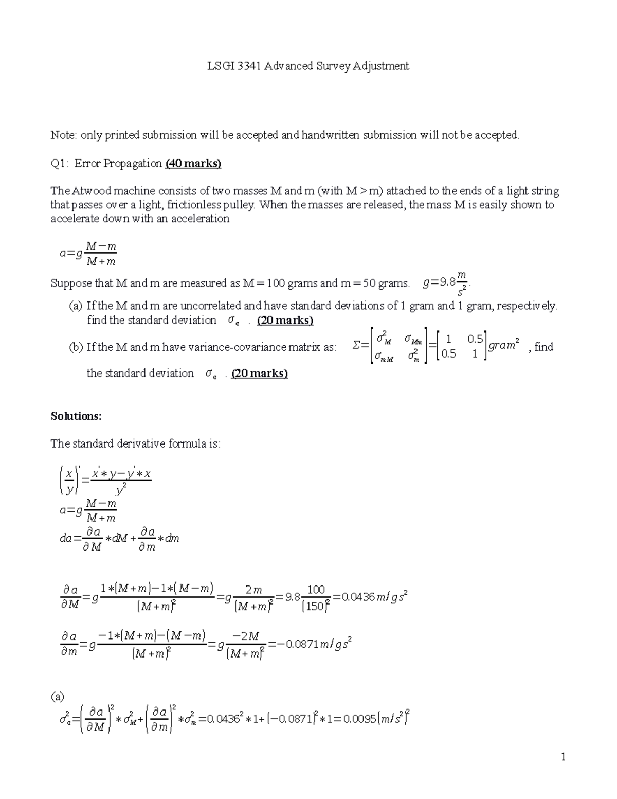 Week 03 Error Prop Linearization With Solution - LSGI 3341 Advanced ...