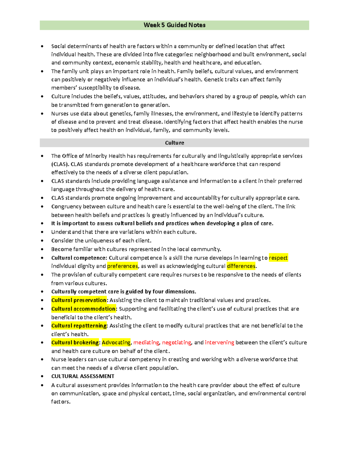 Week 5 Guided Notes-2 - Notes for class - Social determinants of health ...
