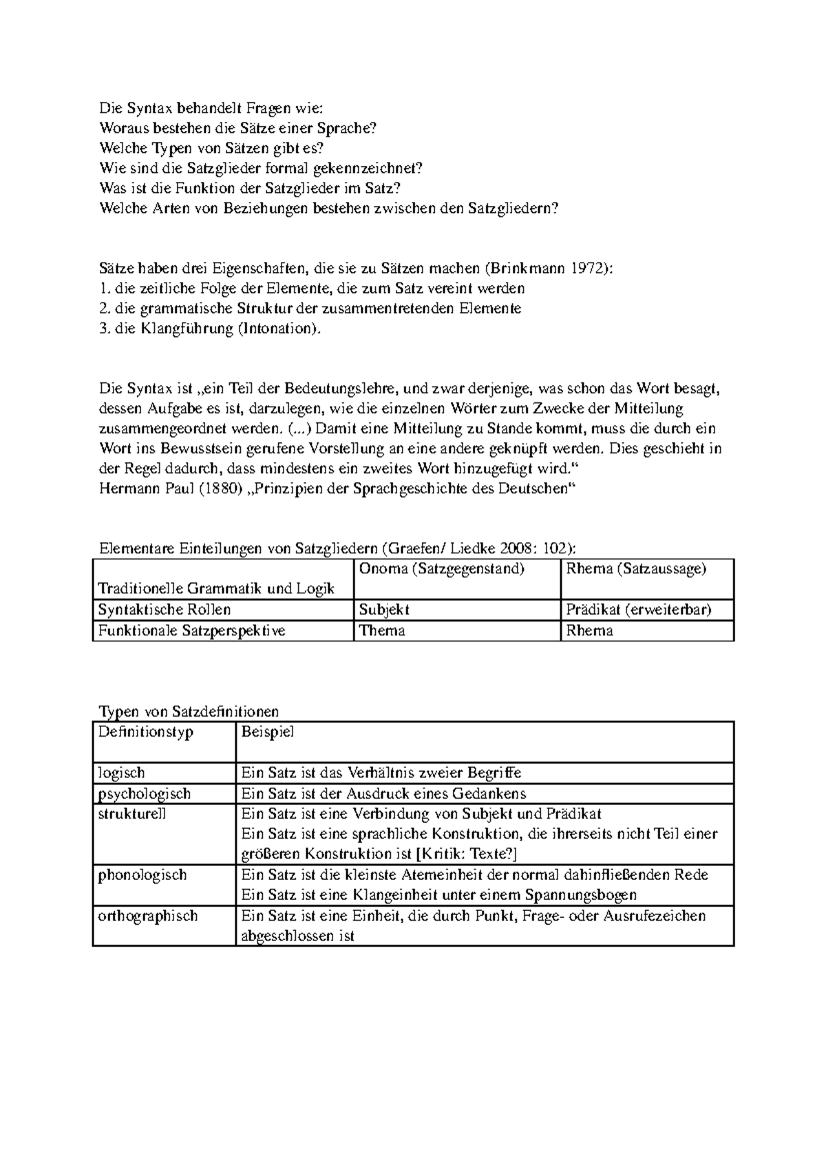 Syntax - Die Syntax ist „ein Teil der Bedeutungslehre, und zwar ...