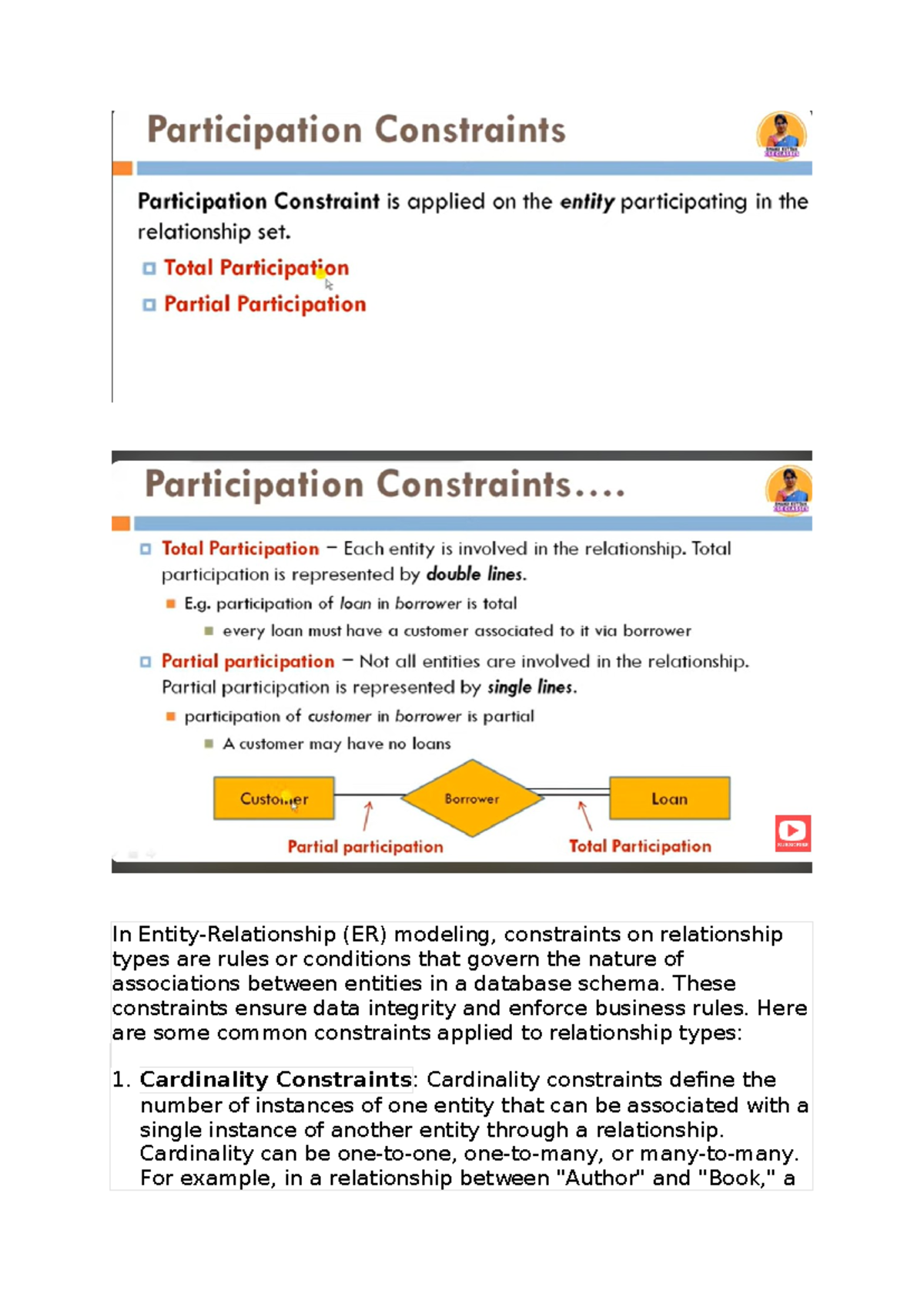 Participation Constraints In Entity Relationship Er Modeling Constraints On Relationship