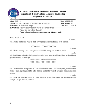 Sessional 2 of Computer organization and Architecture - Computer Organization and Architecture ...