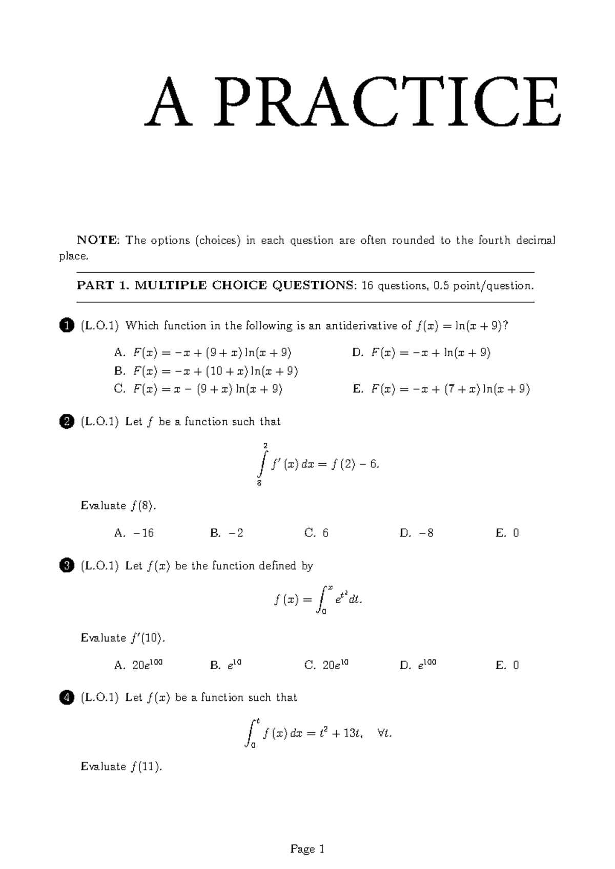 A review - hcmut hk231 - NOTE: The options (choices) in each question ...