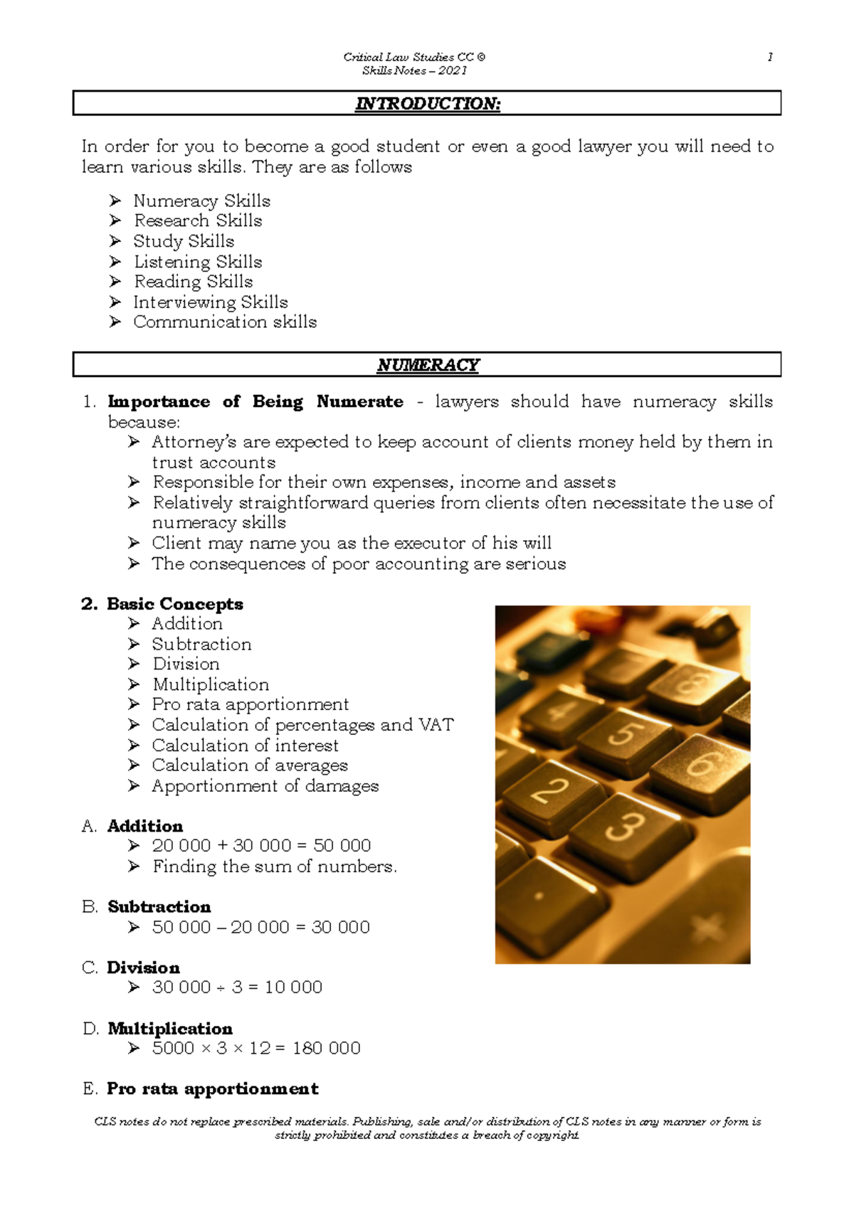 Skills Notes 2021 - Skills Notes – 2021 CLS notes do not replace ...