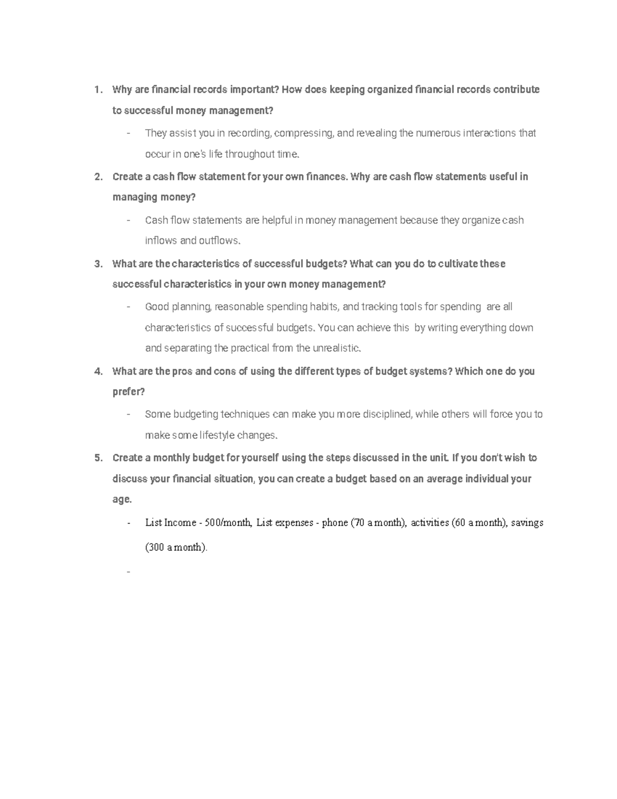 Unit 9 Financial Literacy Critical Thinking Questions - Why are ...