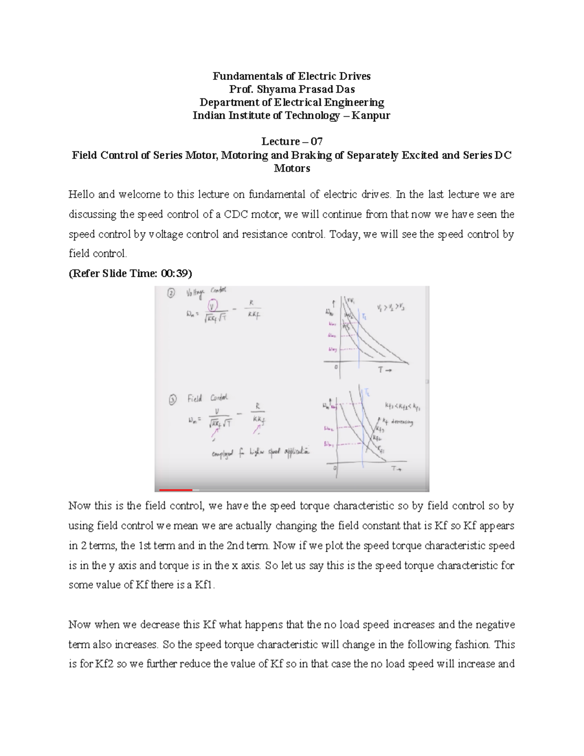Lec7 Lecture Notes Of Professor Saleem Mir Fundamentals Of Electric Drives Prof Shyama