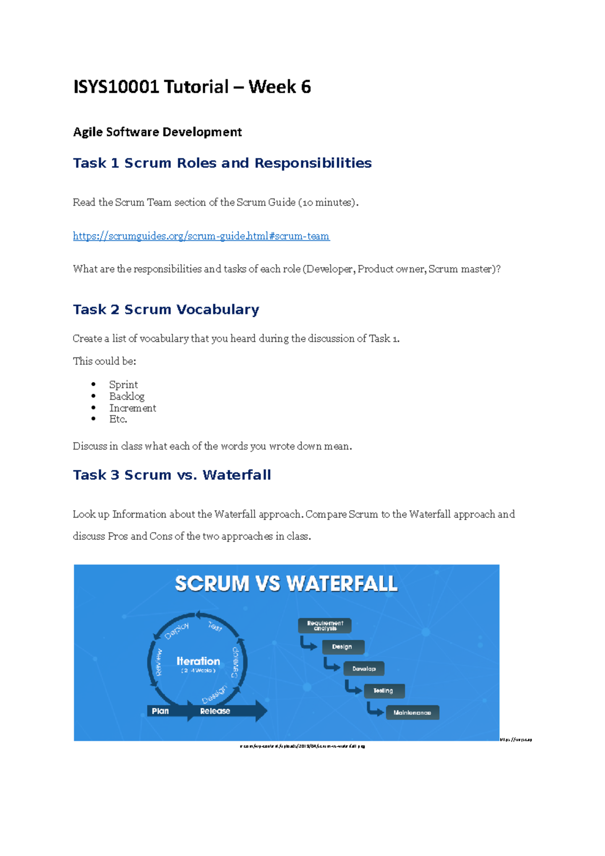 ISYS10001 Week 6 tutorial - ISYS10001 Tutorial – Week 6 Agile Software Development Task 1 Scrum ...