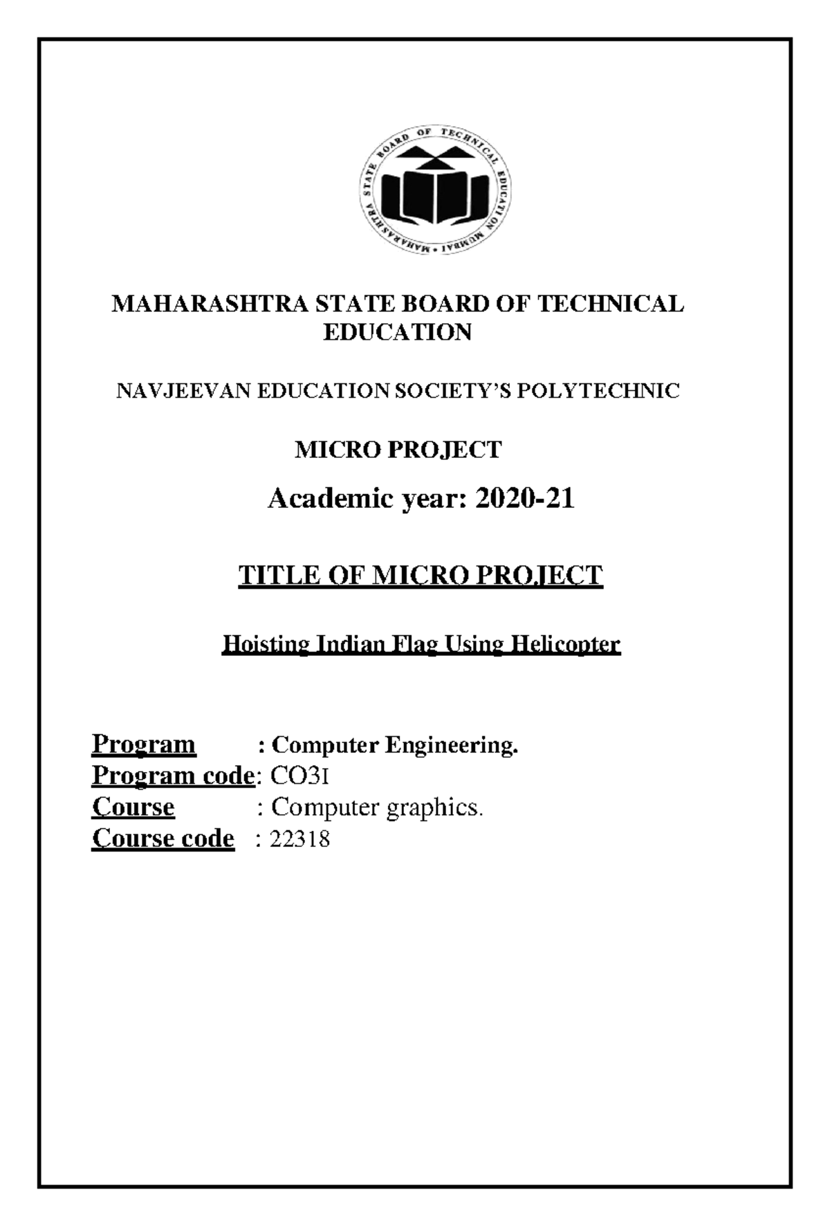 549553233 Micro Project Sample - MAHARASHTRA STATE BOARD OF TECHNICAL EDUCATION NAVJEEVAN ...