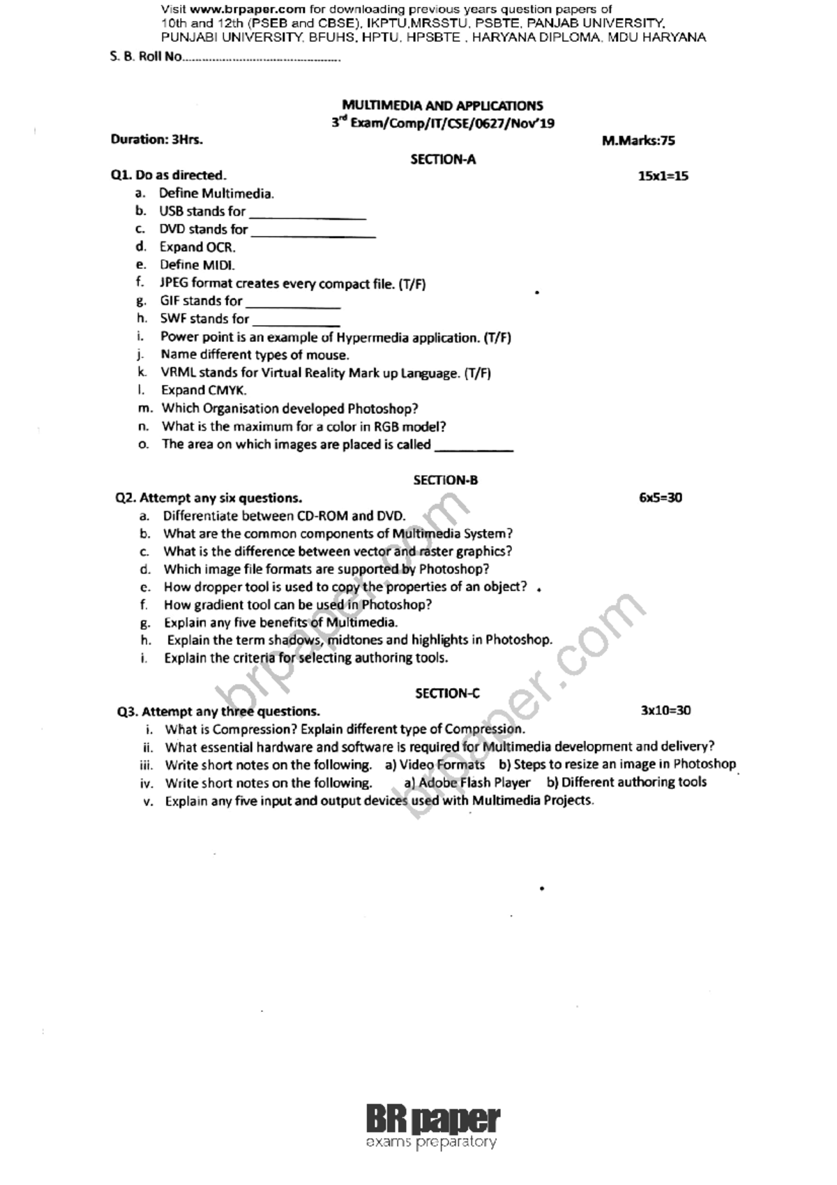 MM(3rd)Dec19 - question paper - Computer Science - brpaper brpaper - Studocu