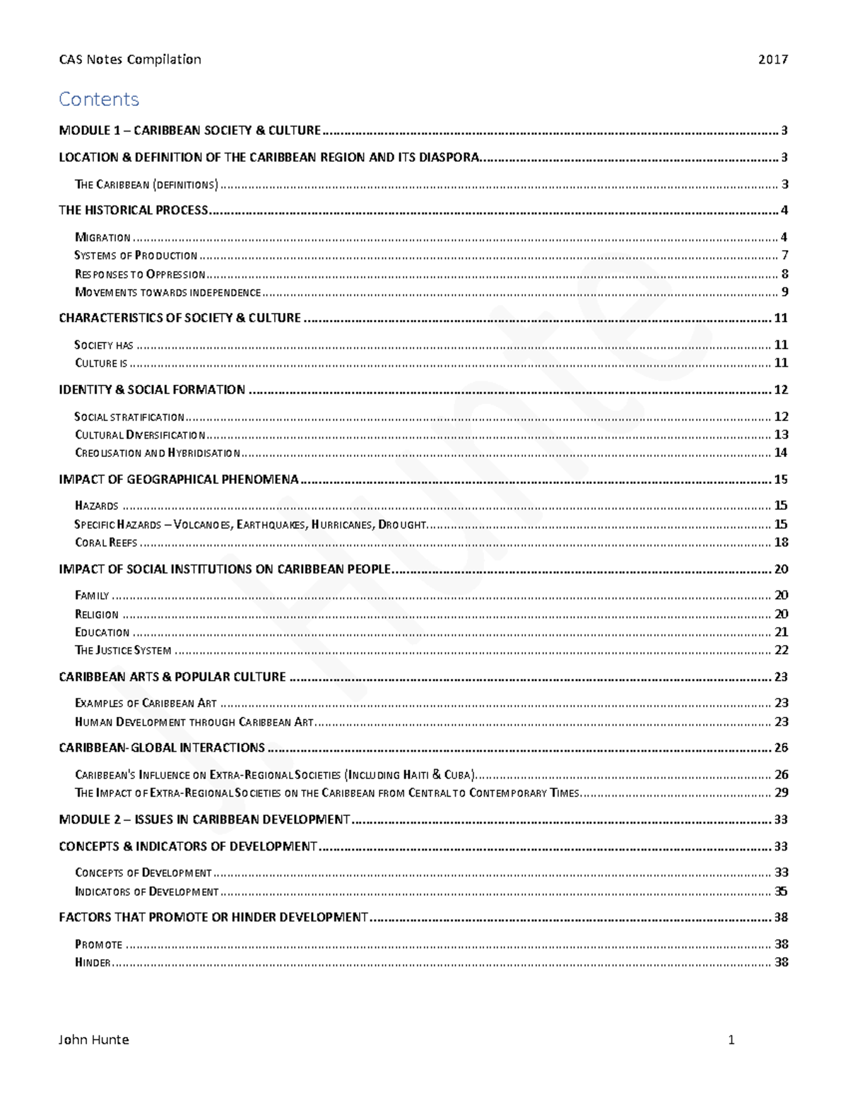 CXC Caribbean Studies CAPE Notes 2 - Contents MODULE 1 – CARIBBEAN ...