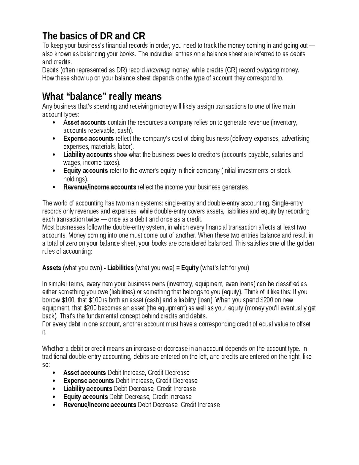 Accounting Basics - The basics of DR and CR To keep your business’s ...