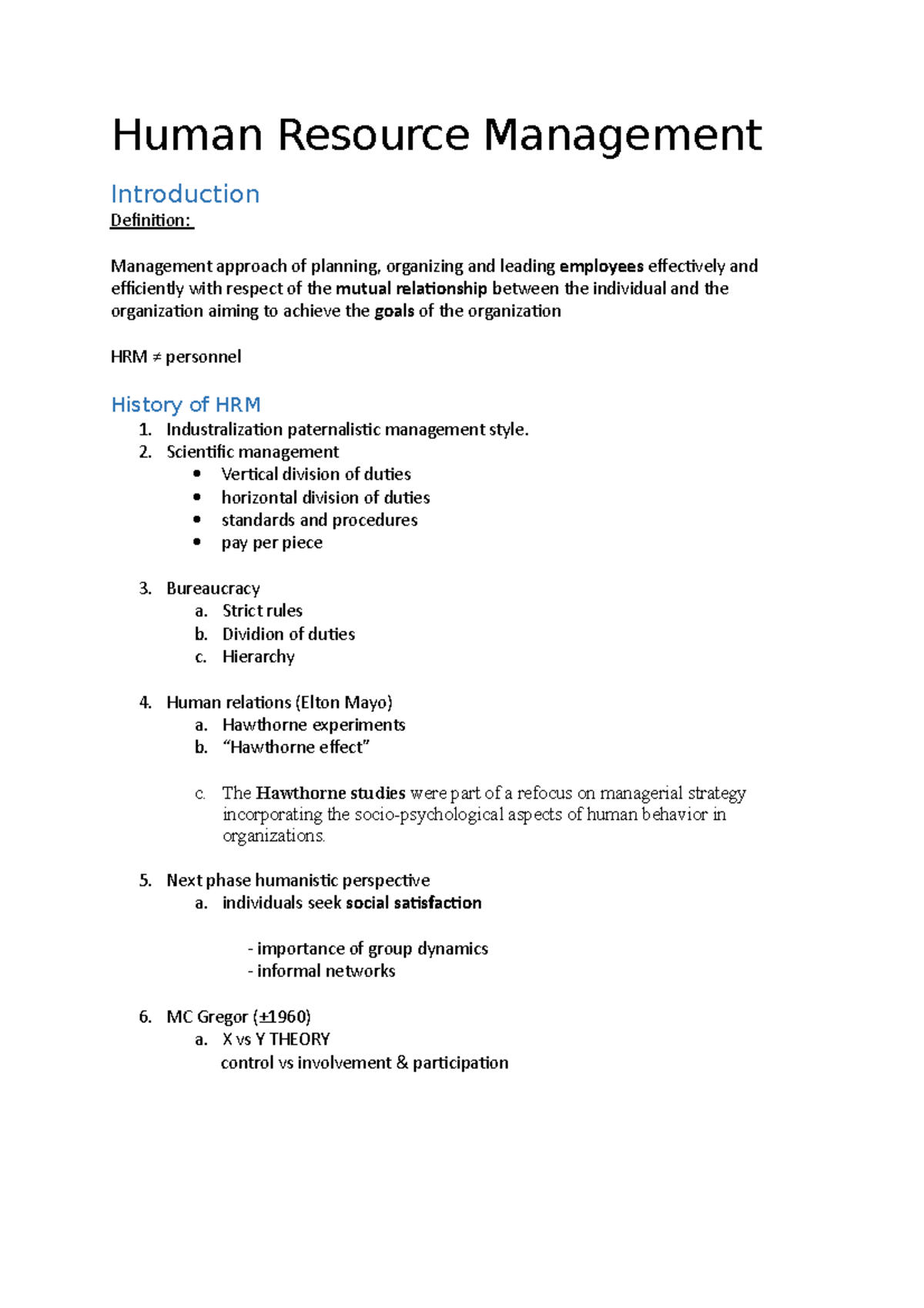 HRM-Summary - Human Resource Management Introduction Definition ...